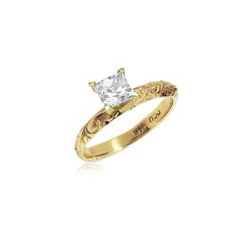 14KT Gold Hawaiian Engagement Ring with Heart shape Cubic Zirconia